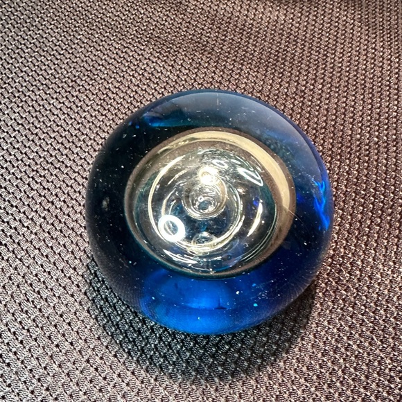 Art | Vtg Blue Base Clear Drop Splash Art Glass Paperweight | Poshmark